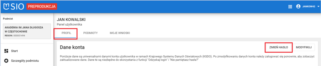 Panel Użytkownika W Aplikacji Sio Pomoc Sio